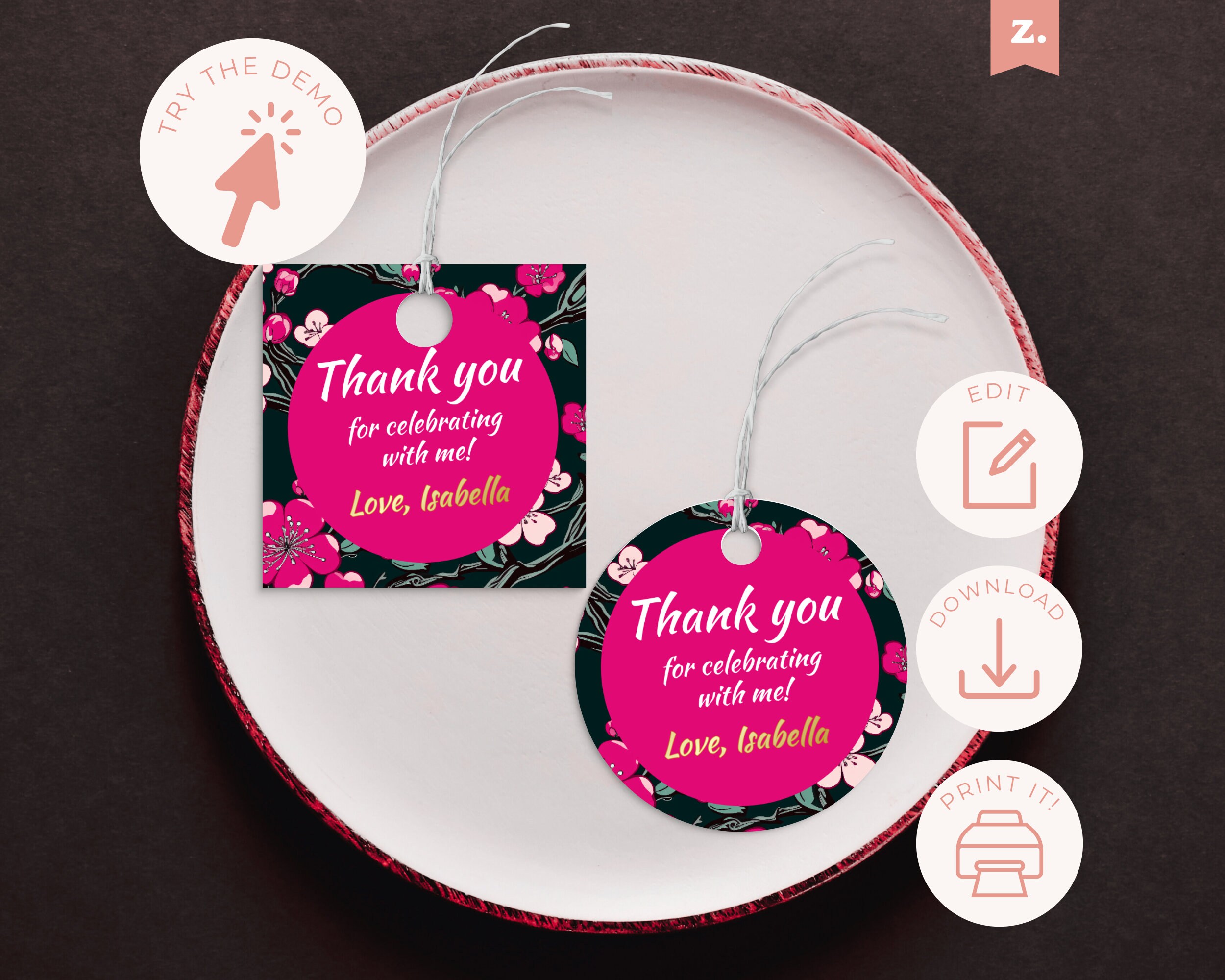 Pink Hibachi Thank You Tag | INSTANT DOWNLOAD | Hibachi Dinner Party ...