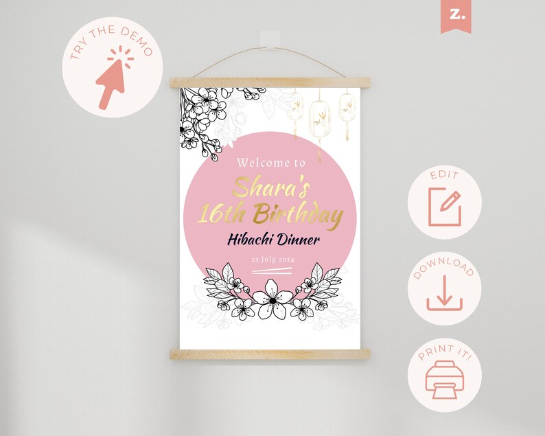 Japanese Birthday Welcome Sign | INSTANT DOWNLOAD | Hibachi Dinner ...