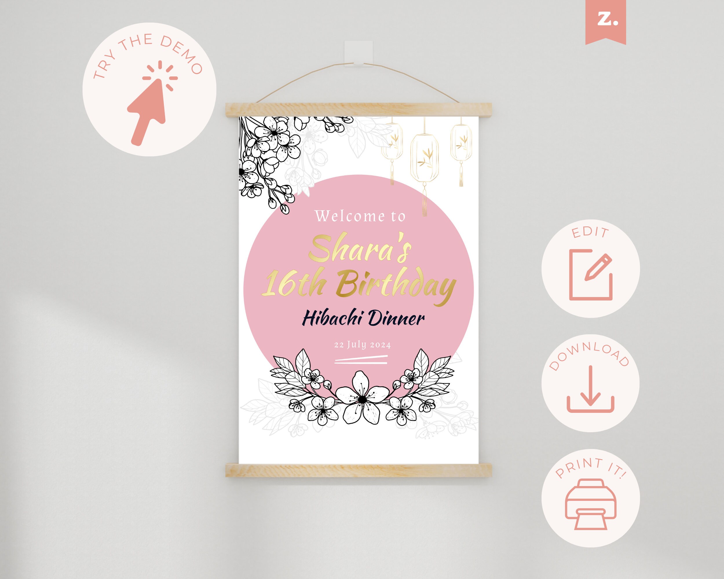 Japanese Birthday Welcome Sign | INSTANT DOWNLOAD | Hibachi Dinner ...