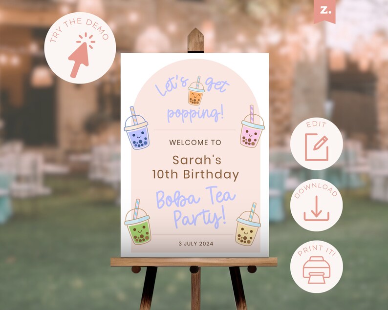 Boba Themed Birthday Party Welcome Sign | INSTANT DOWNLOAD | Bubble Tea ...