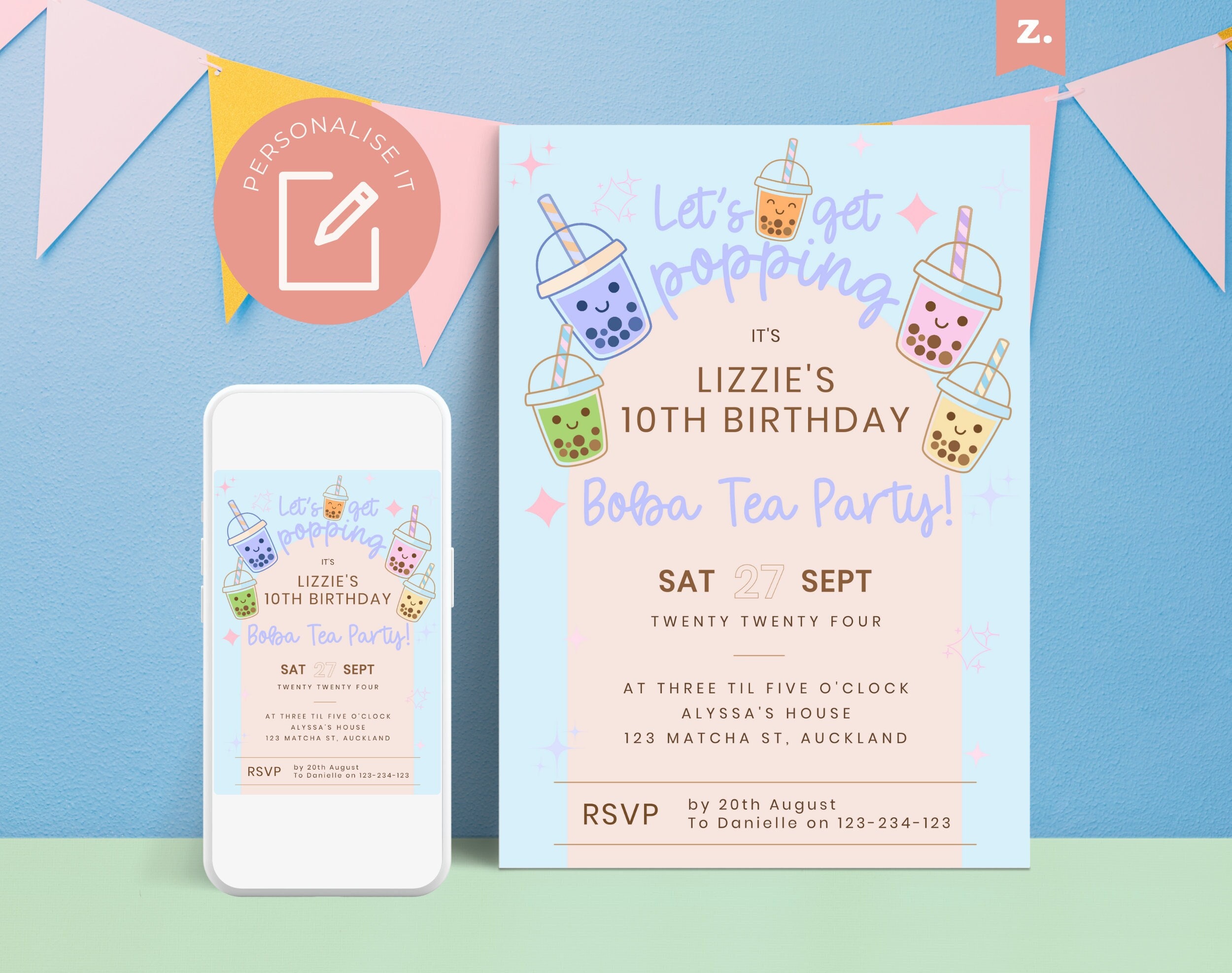 Boba Tea Birthday Party Invitation | INSTANT DOWNLOAD | Bubble Tea ...