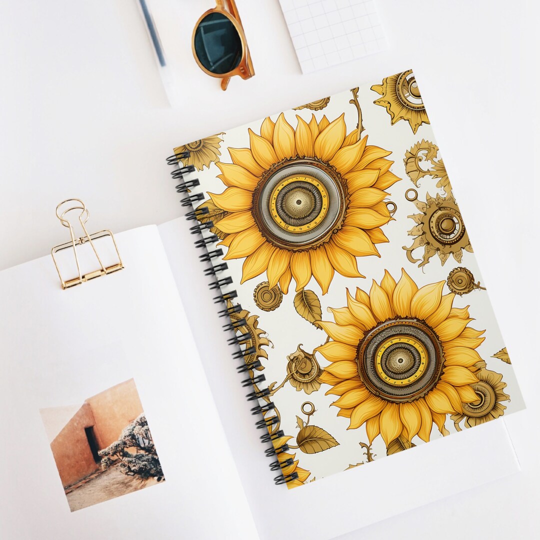 Stylized Steampunk Sunflowers Spiral Notebook Ruled Line - Etsy
