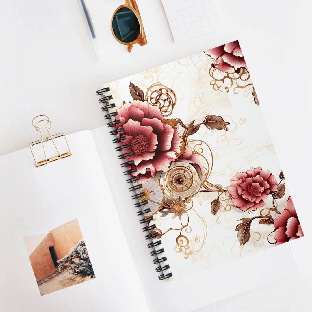 Stylized Steampunk Carnations Spiral Notebook Ruled Line - Etsy