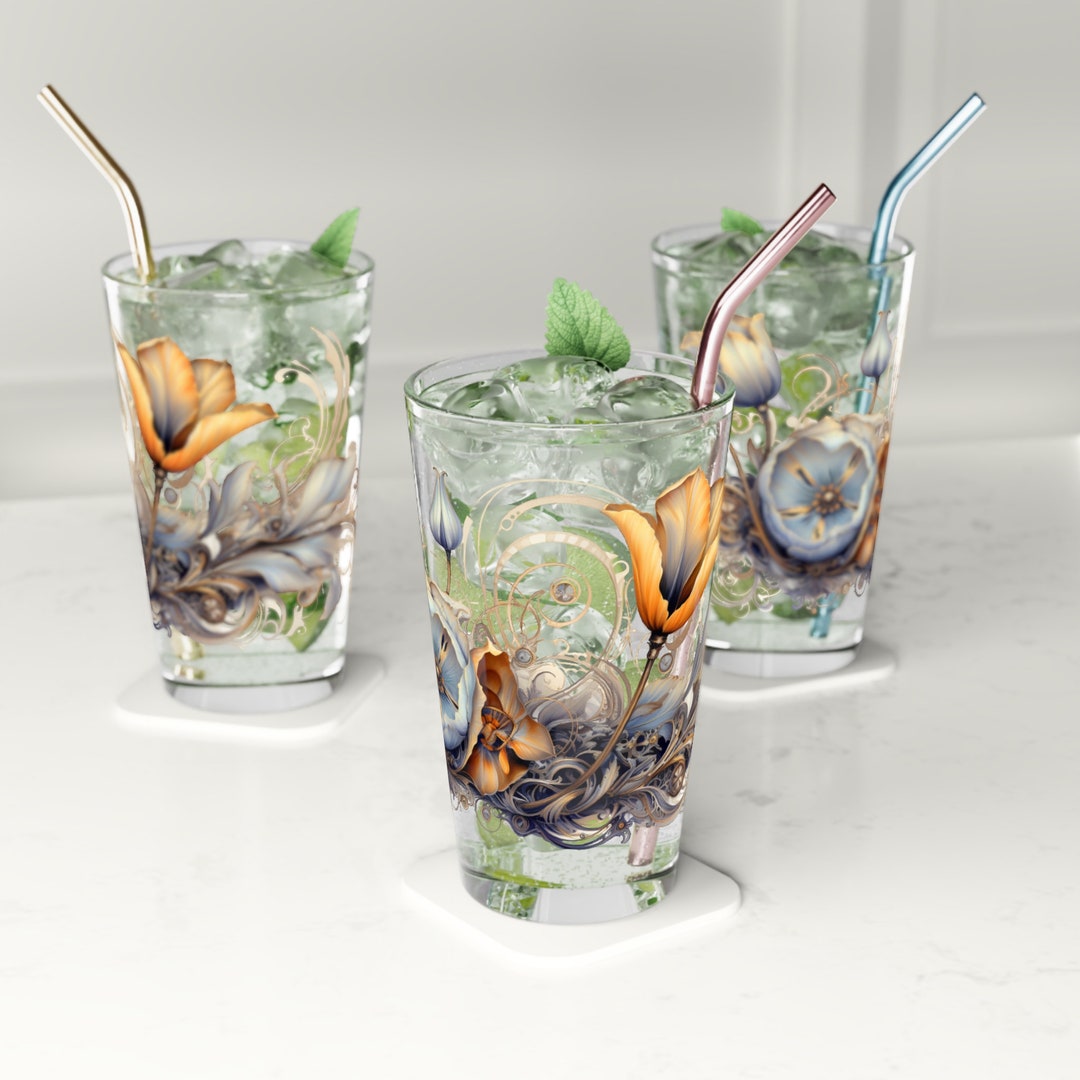 Stylized Steampunk Tulips Pint Glass, 16oz - Etsy