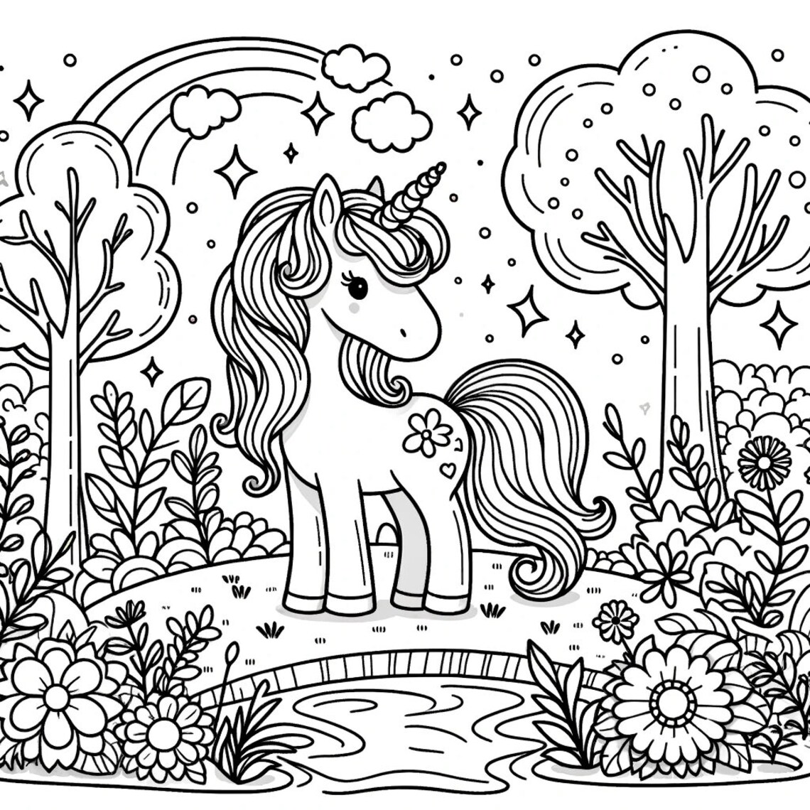 5 Cute Enchanted Unicorn Coloring Pages, Mystical Animal Coloring ...