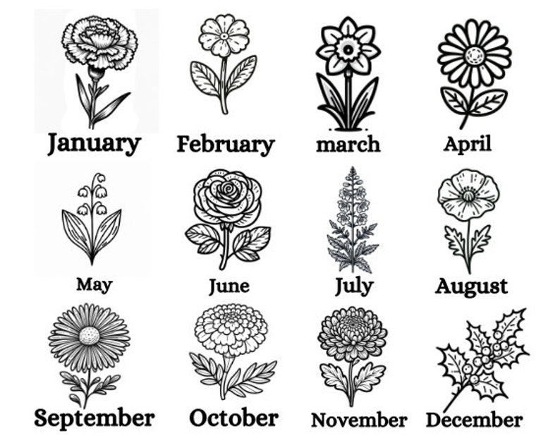 Birth Month Flower Coloring Pages, Birth Month Flowers, All Birth Month ...