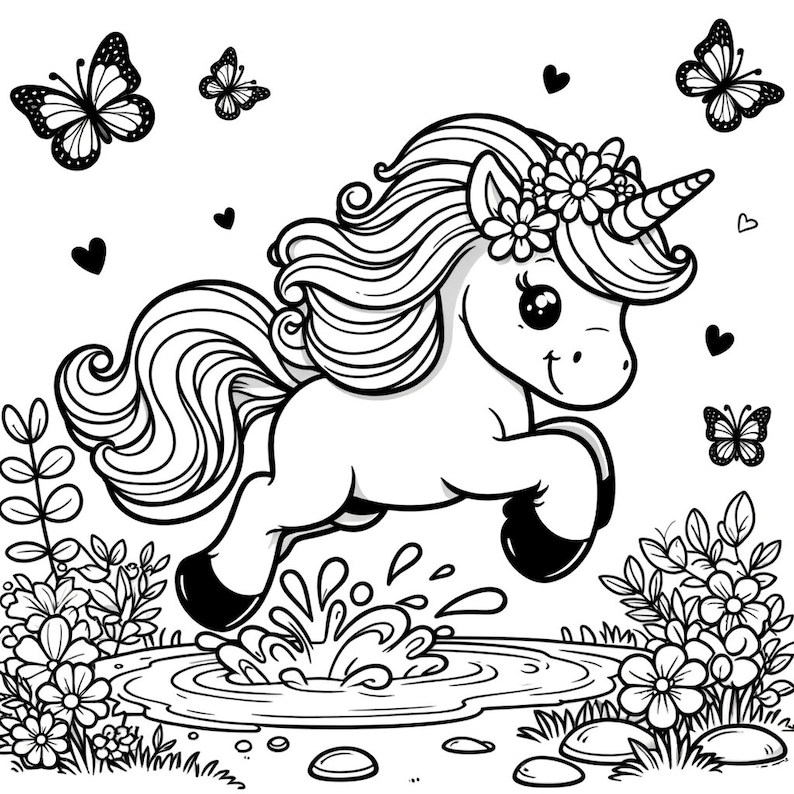 5 Cute Enchanted Unicorn Coloring Pages, Mystical Animal Coloring ...