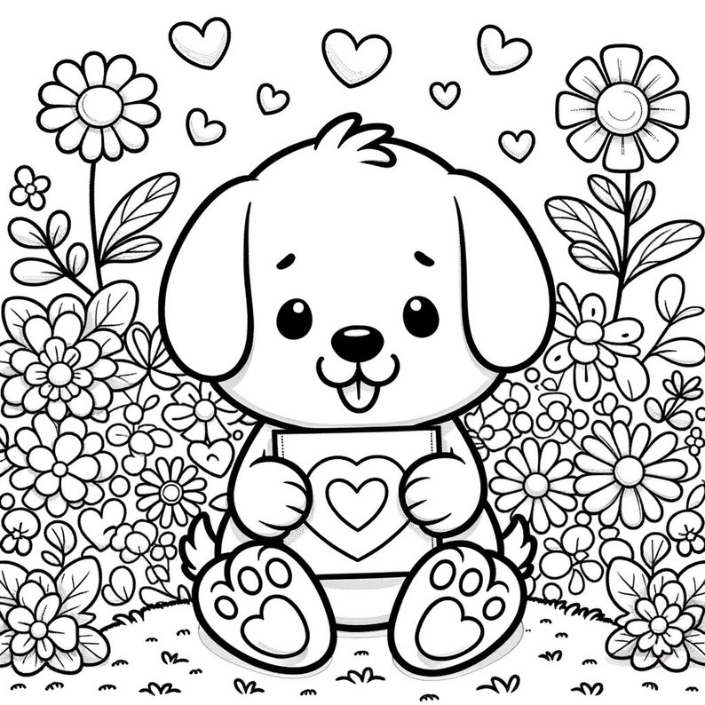 5 Valentine Dog Themed Coloring Pages, 5 Cute Love Coloring Pages, Cute ...