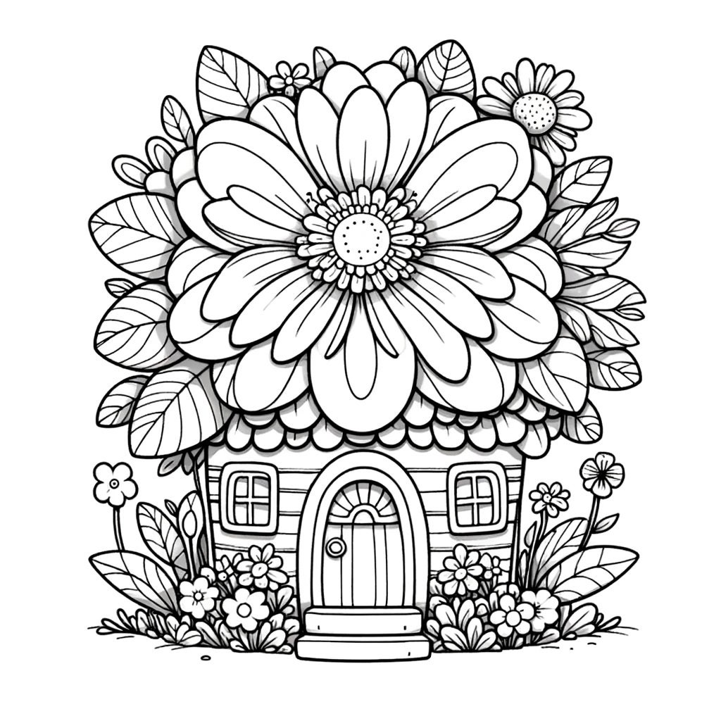 20 Flower House Coloring Pages, Flower Houses, Fairy Flower Houses ...