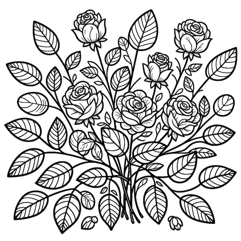 5 Rose Coloring Pages, Valentines Day Coloring, Flower Coloring Page ...