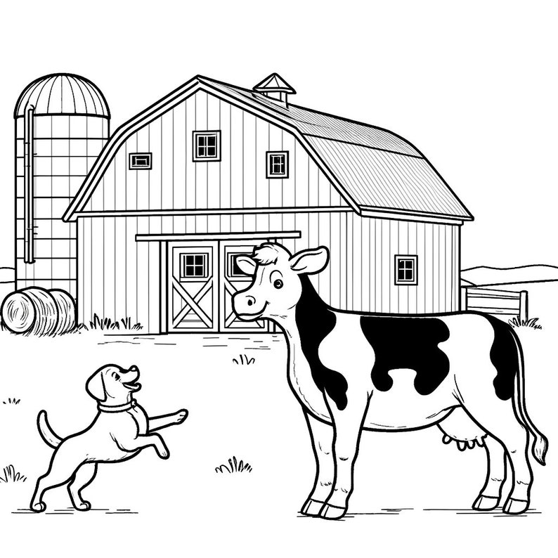 10 Cow Coloring Page- Animal Coloring Page, Farm Coloring Pages Digital ...