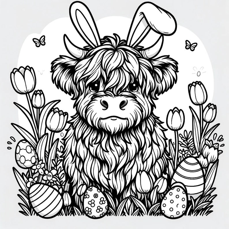 5 Easter Highland Cow Coloring Pages, Cow Coloring Pages, Highland Cows ...
