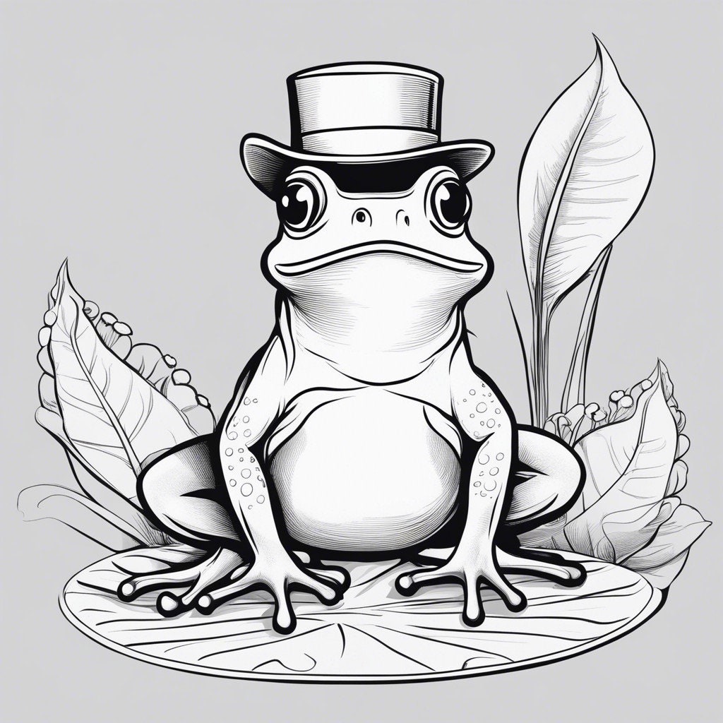 5 Frogs in Top Hats Coloring Page Frog Coloring Pages Animal - Etsy