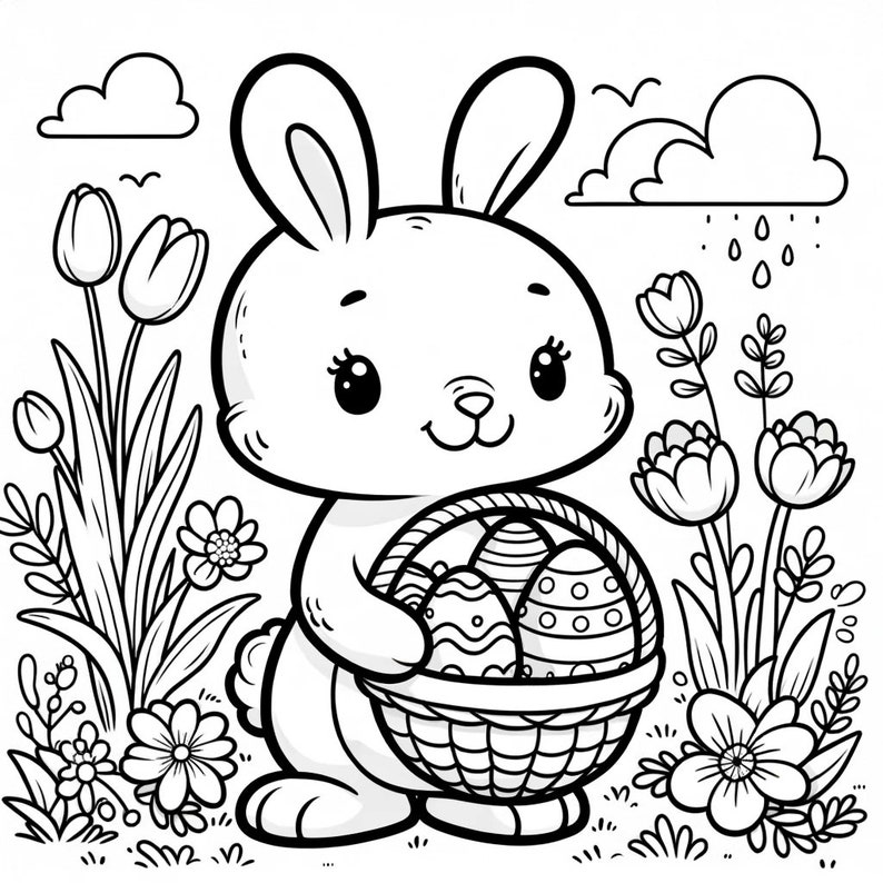 25 Rabbit Coloring Pack, Cute Rabbit Coloring Pages, Easter Coloring ...