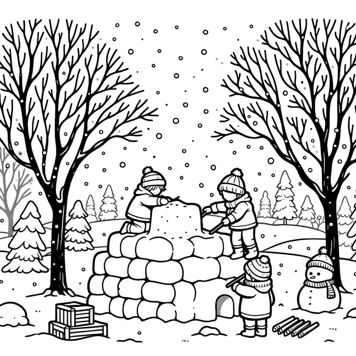 5 Winter Coloring Pages, Snowy Coloring, Winter Coloring - Etsy
