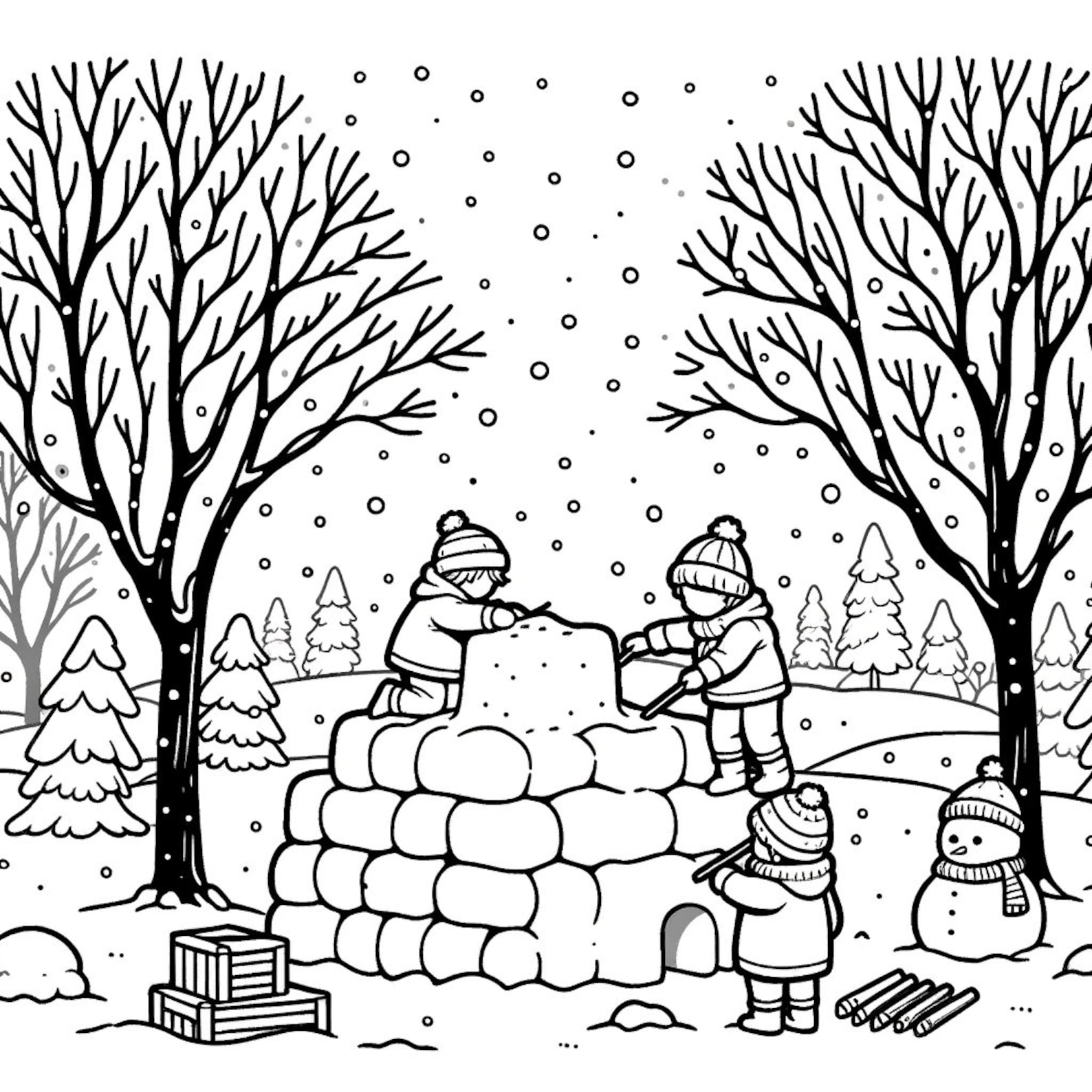 5 Winter Coloring Pages, Snowy Coloring, Winter Coloring - Etsy