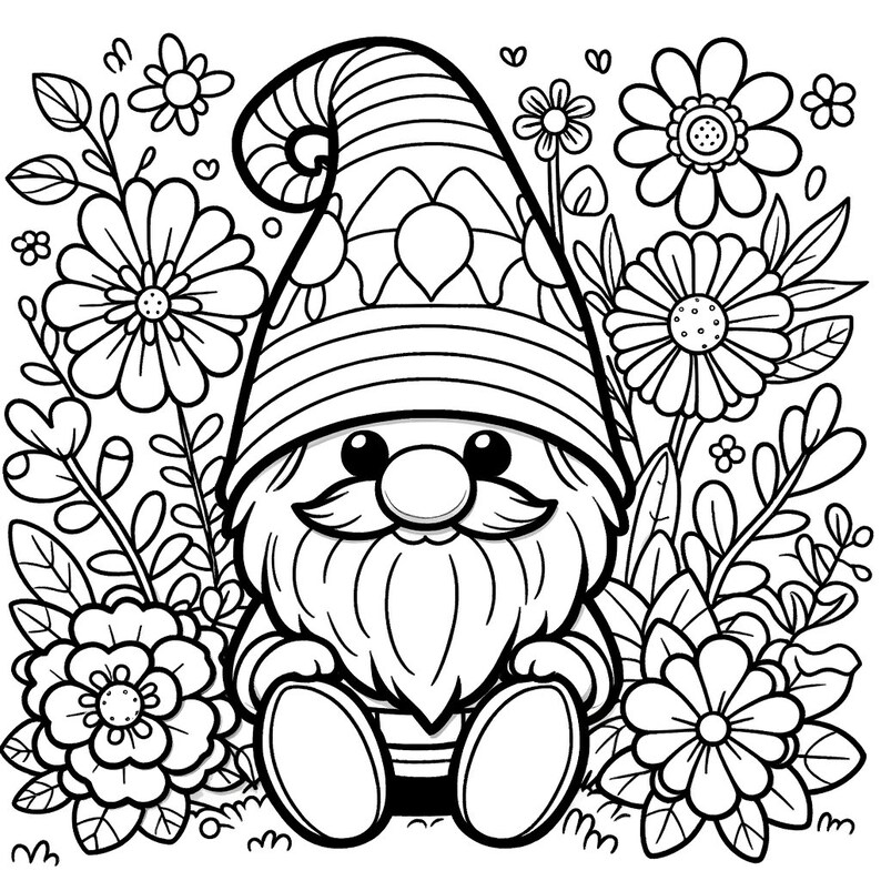 30 Gnome Coloring Pages, Enchanted Gnome Coloring Page, Fantasy Gnome ...