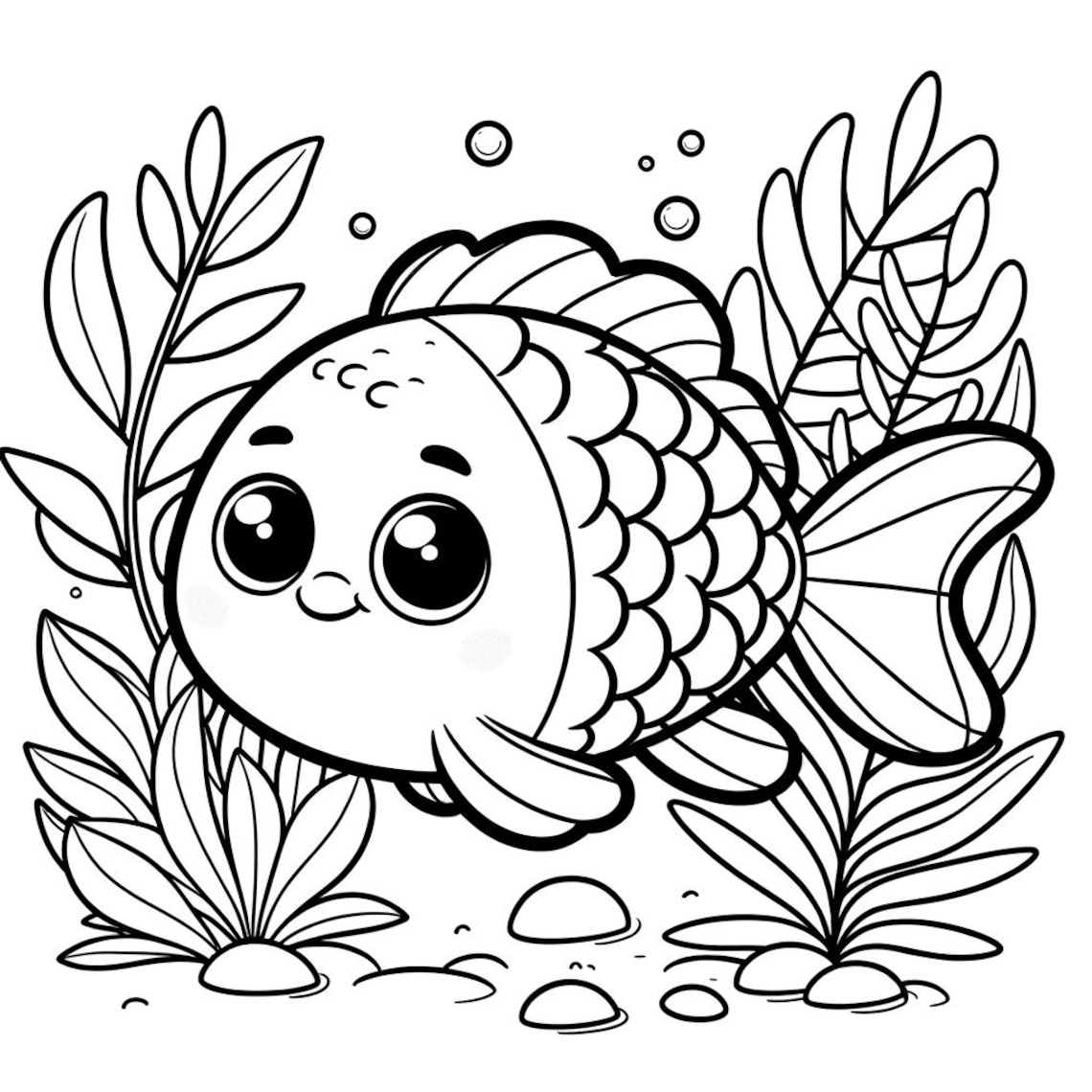 4 Page Bundle Fish Coloring Page, Colorful Fish Coloring Page, Sea Fish ...