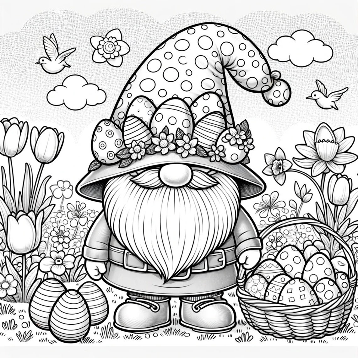 10 Easter Gnome Coloring Pages, Easter Gnome Coloring Bundle, Gnome ...