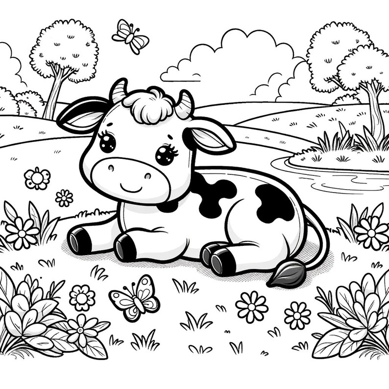 5 Cow Coloring Page- Animal Coloring Page, Farm Coloring Pages Digital ...