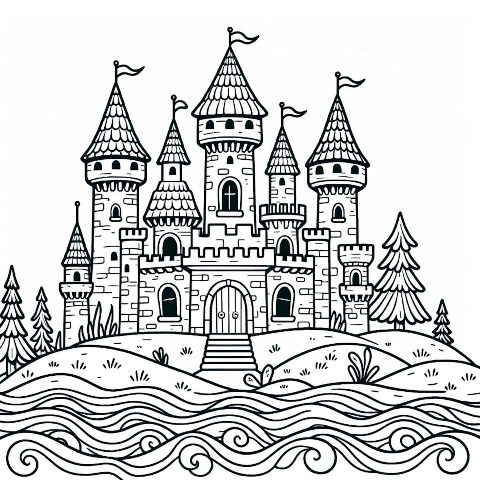 5 Castle Coloring Pages, Fantasy Castle Coloring, Adult Coloring, Kids ...