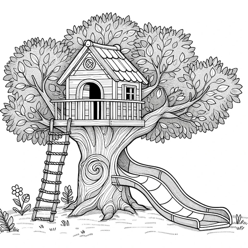 15 Tree House Coloring Pages, Tree House Coloring, House Coloring, Cute ...