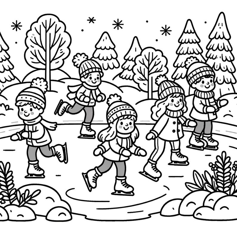 5 Winter Coloring Pages, Snowy Coloring, Winter Coloring - Etsy
