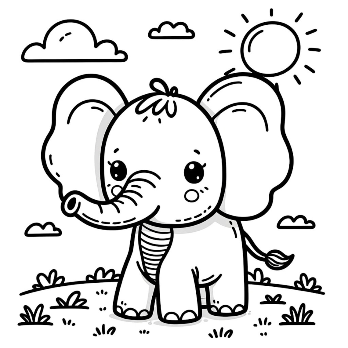5 Cute Elephant Coloring Page - Kids Animal Coloring Page, Elephant ...