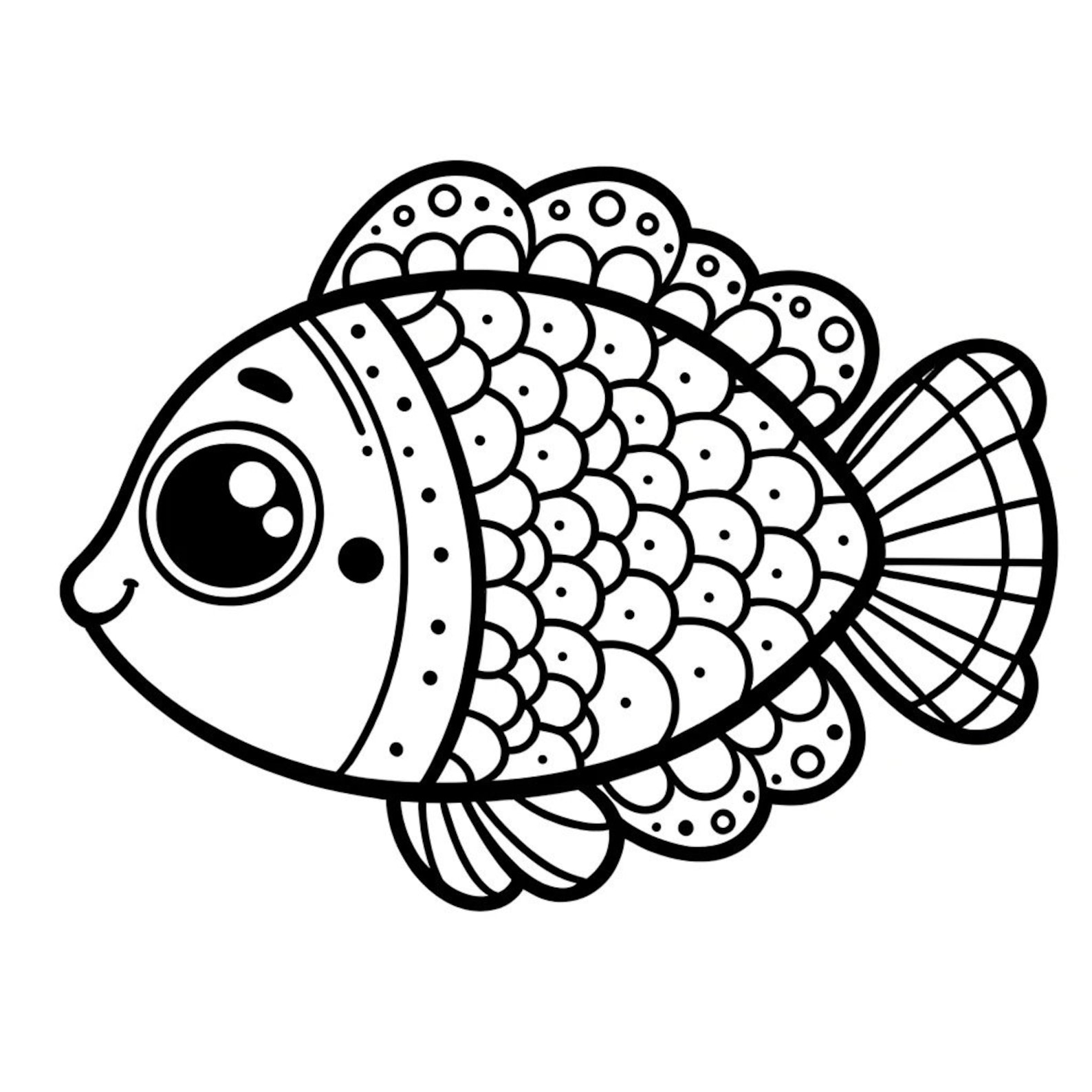4 Page Bundle Fish Coloring Page, Colorful Fish Coloring Page, Sea Fish ...