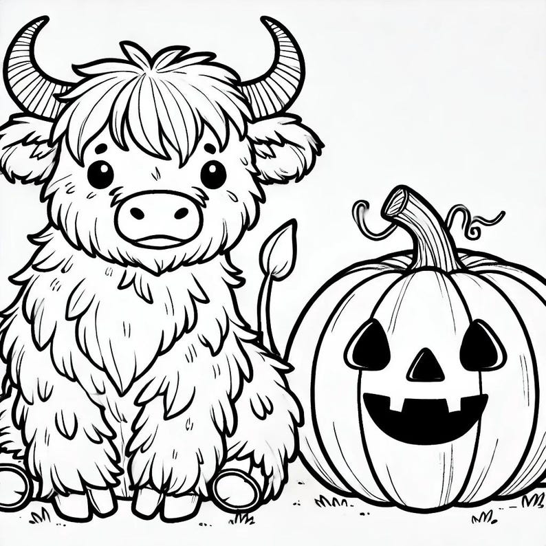 5 Halloween Coloring Pages, Highland Cow Coloring Pages, Cute Coloring ...