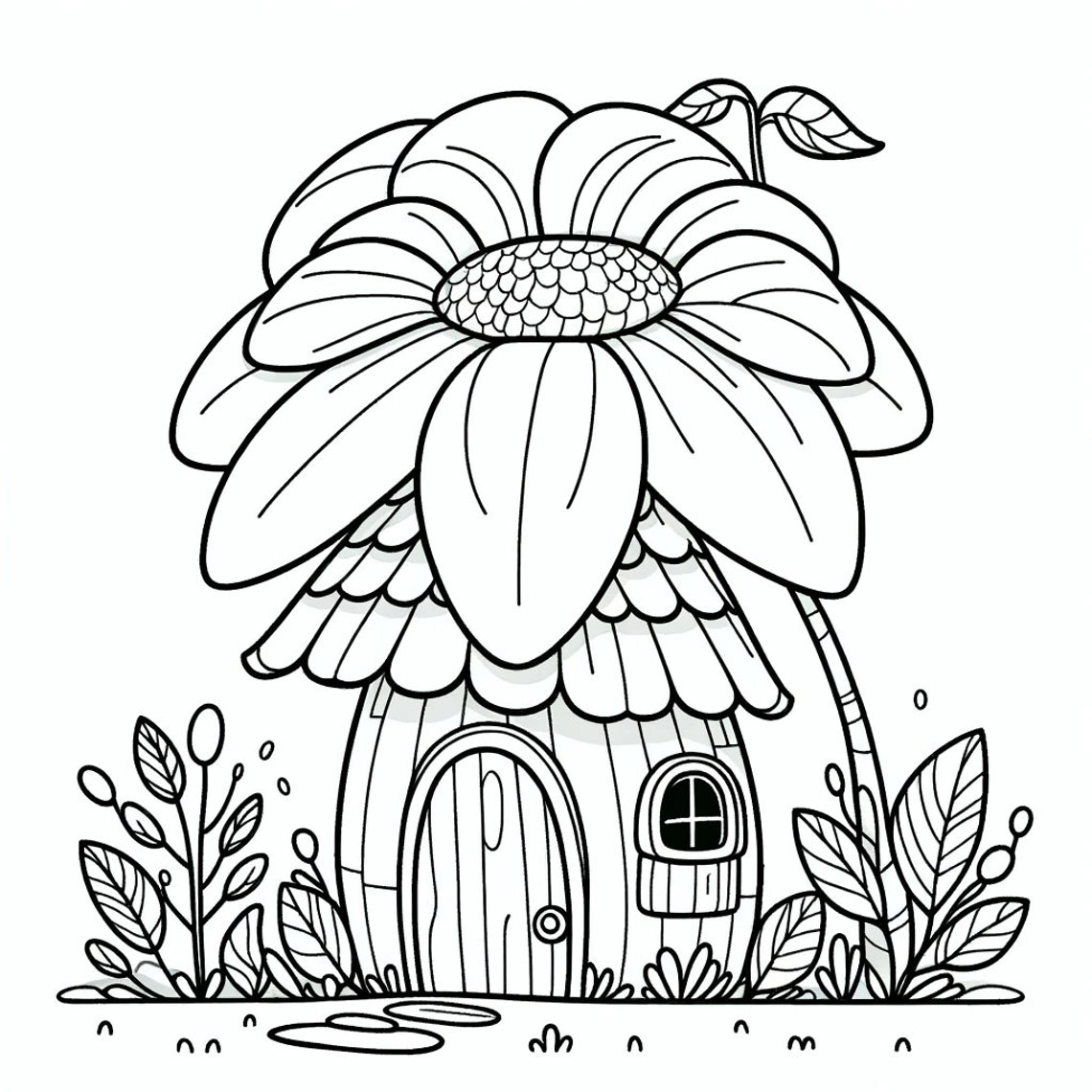 20 Flower House Coloring Pages, Flower Houses, Fairy Flower Houses ...