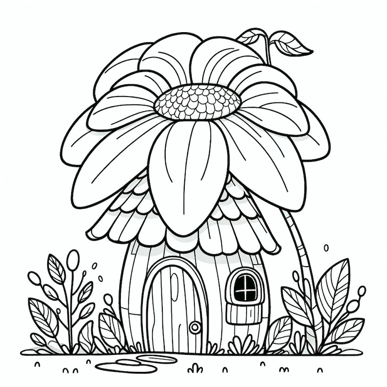 20 Flower House Coloring Pages, Flower Houses, Fairy Flower Houses ...