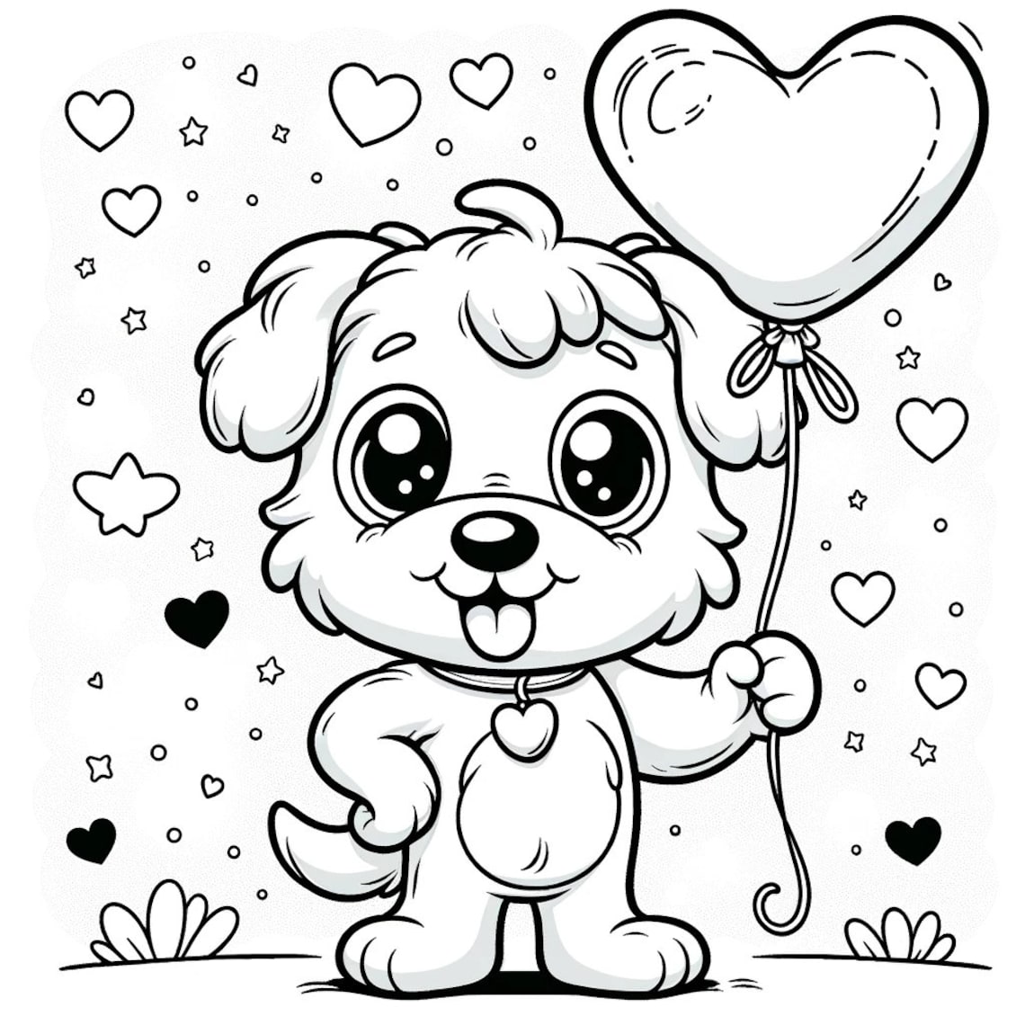 5 Valentine Dog Themed Coloring Pages, 5 Cute Love Coloring Pages, Cute ...