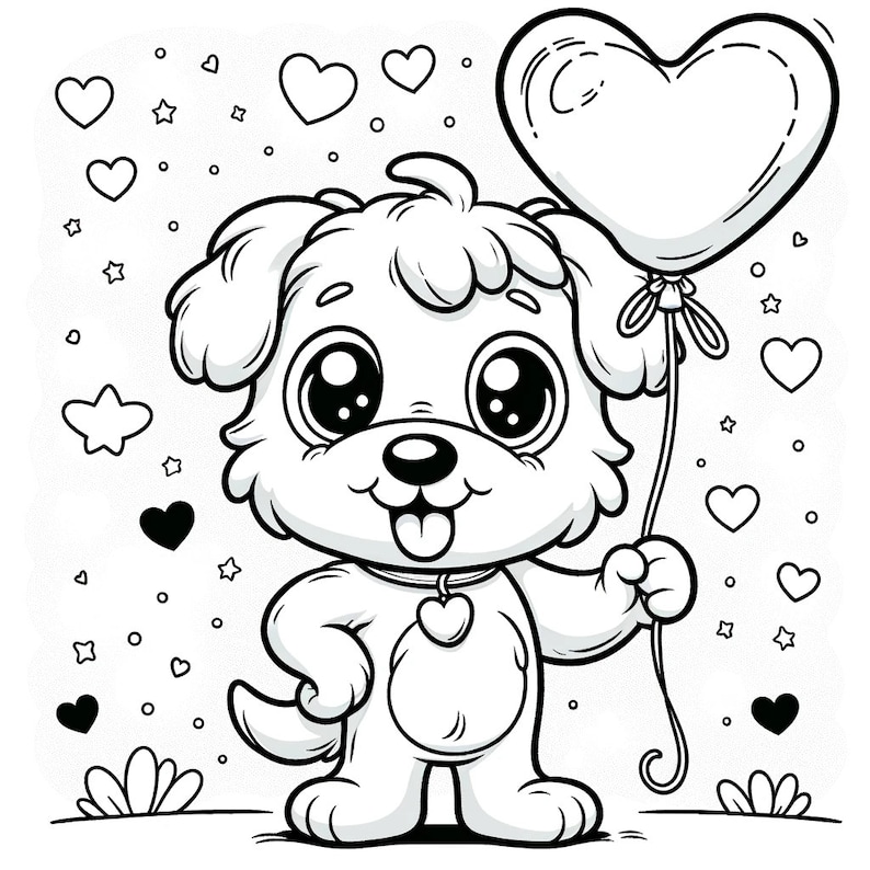 5 Valentine Dog Themed Coloring Pages, 5 Cute Love Coloring Pages, Cute ...