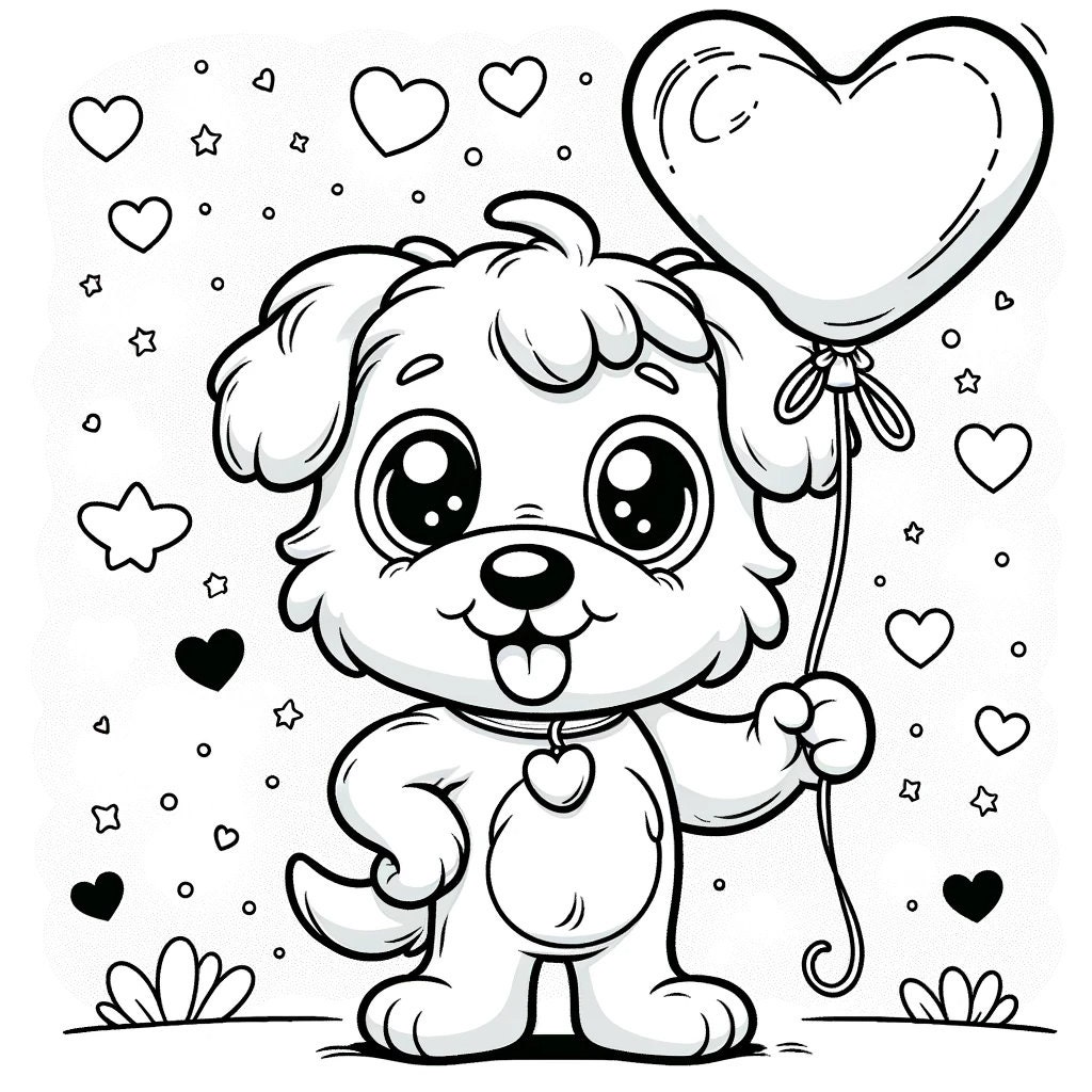 5 Valentine Dog Themed Coloring Pages, 5 Cute Love Coloring Pages, Cute ...