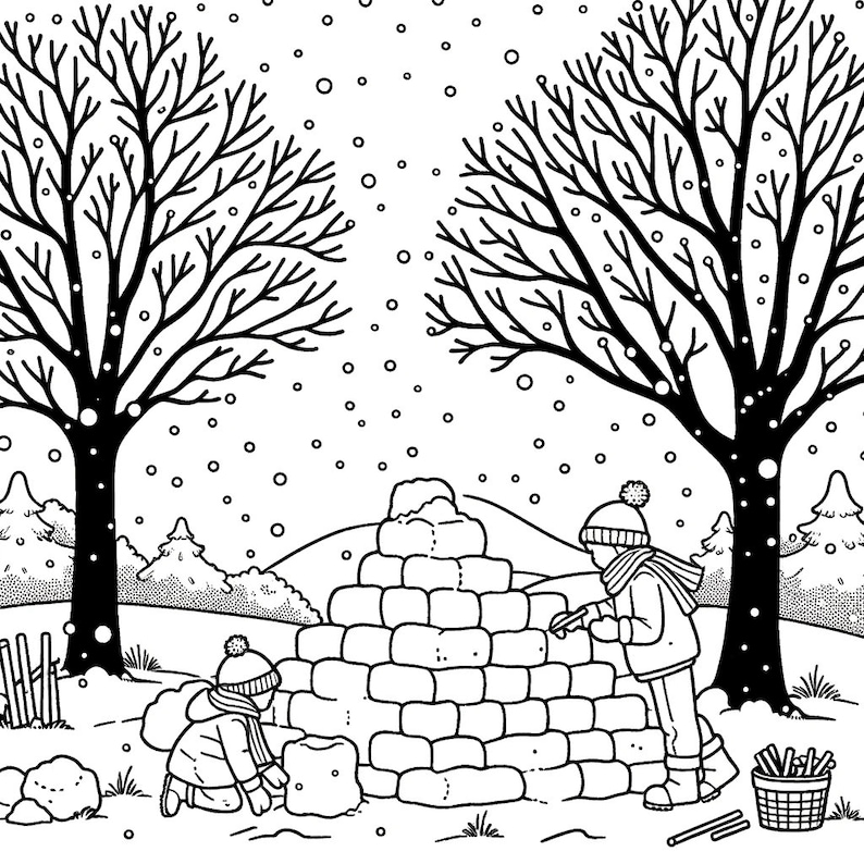 5 Winter Coloring Pages, Snowy Coloring, Winter Coloring - Etsy