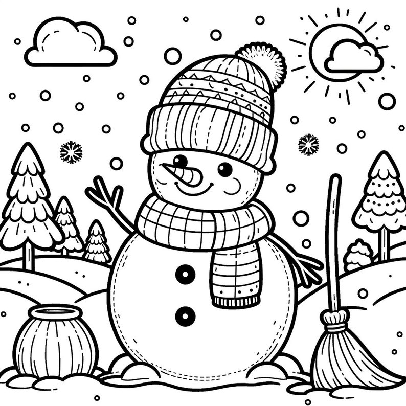 5 Winter Coloring Pages, Snowy Coloring, Winter Coloring - Etsy