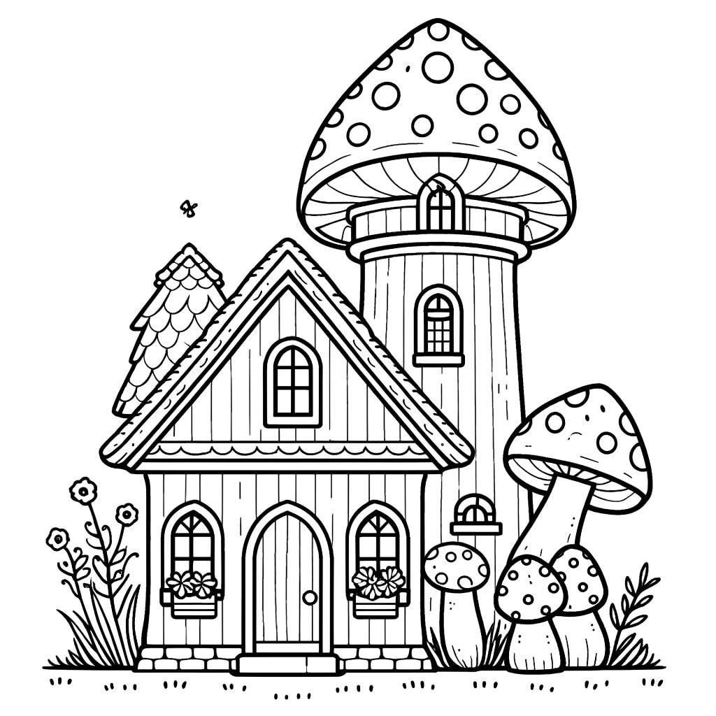 20 Mushroom House Coloring Pages, Enchanted Mushroom House Bundle, Cute ...
