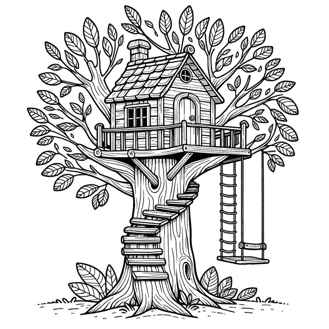 15 Tree House Coloring Pages, Tree House Coloring, House Coloring, Cute ...