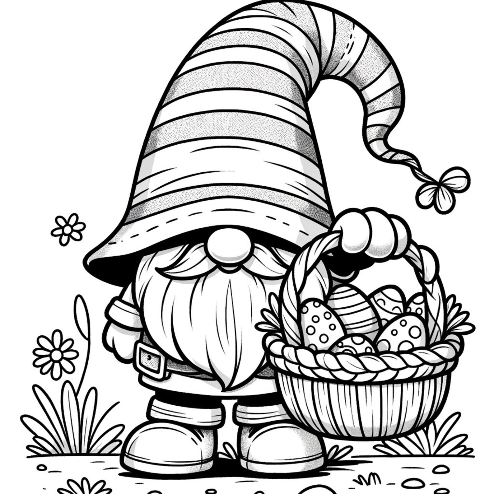 10 Easter Gnome Coloring Pages, Easter Gnome Coloring Bundle, Gnome ...