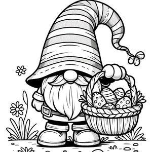 10 Easter Gnome Coloring Pages, Easter Gnome Coloring Bundle, Gnome ...