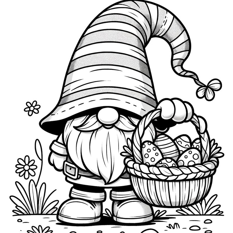 10 Easter Gnome Coloring Pages, Easter Gnome Coloring Bundle, Gnome ...