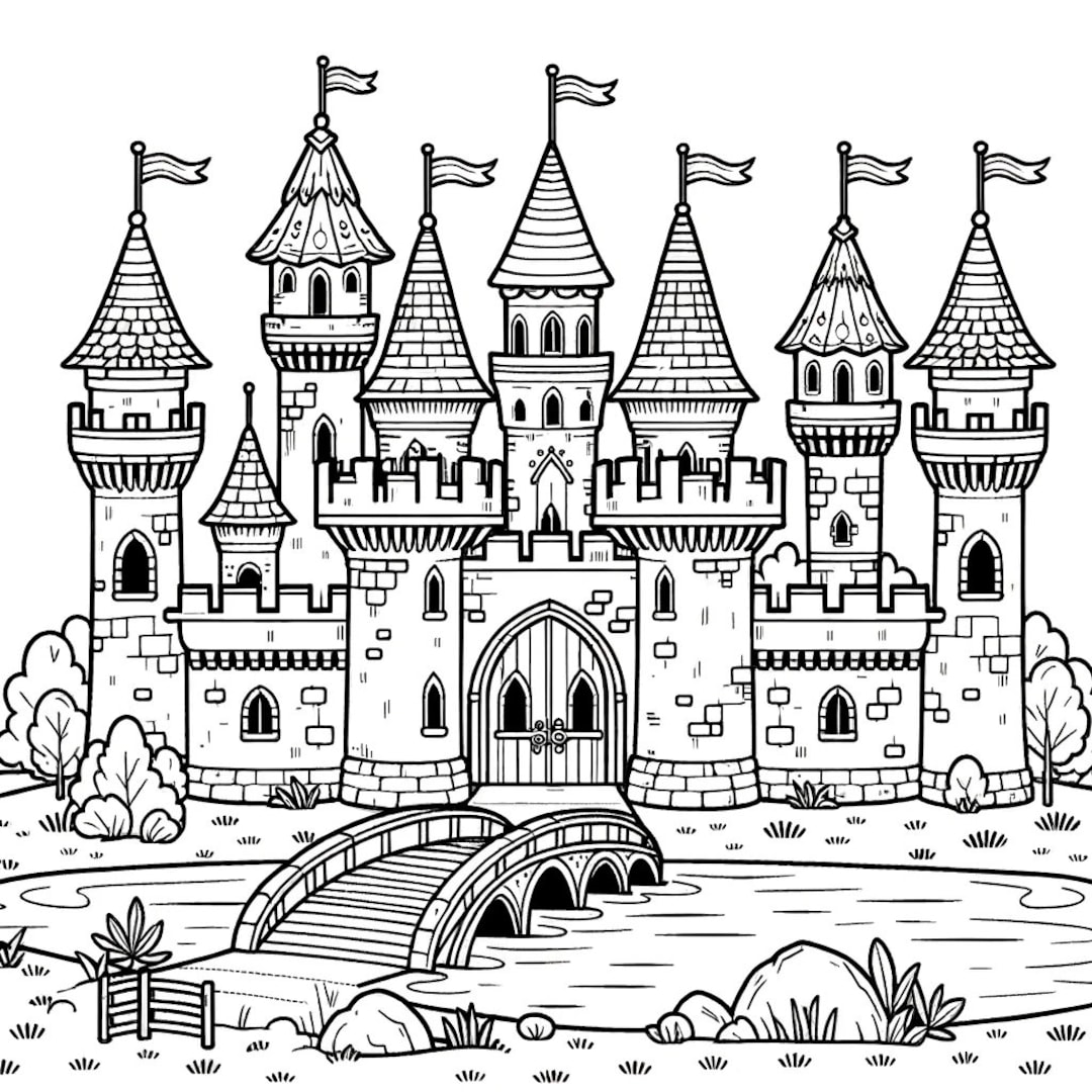 5 Castle Coloring Pages, Fantasy Castle Coloring, Adult Coloring, Kids ...