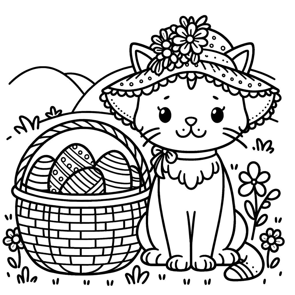 10 Easter Kitten Coloring Pages, Easter Coloring Pages, Kitten Coloring ...