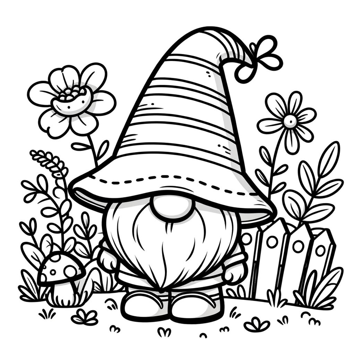 30 Gnome Coloring Pages, Enchanted Gnome Coloring Page, Fantasy Gnome ...