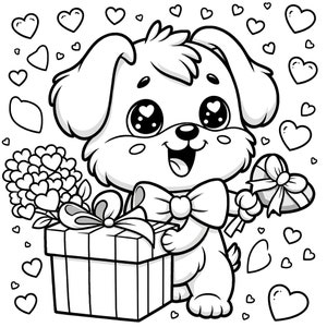 5 Valentine Dog Themed Coloring Pages, 5 Cute Love Coloring Pages, Cute ...