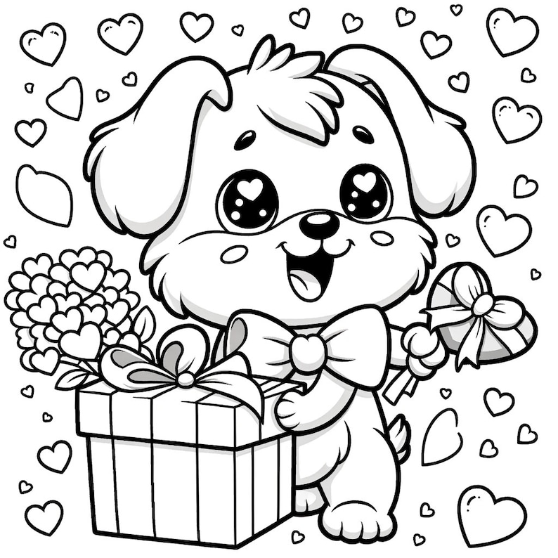 5 Valentine Dog Themed Coloring Pages, 5 Cute Love Coloring Pages, Cute ...