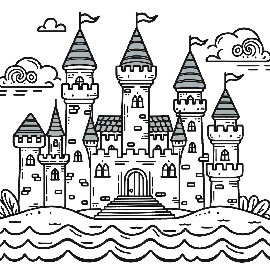 5 Castle Coloring Pages, Fantasy Castle Coloring, Adult Coloring, Kids ...