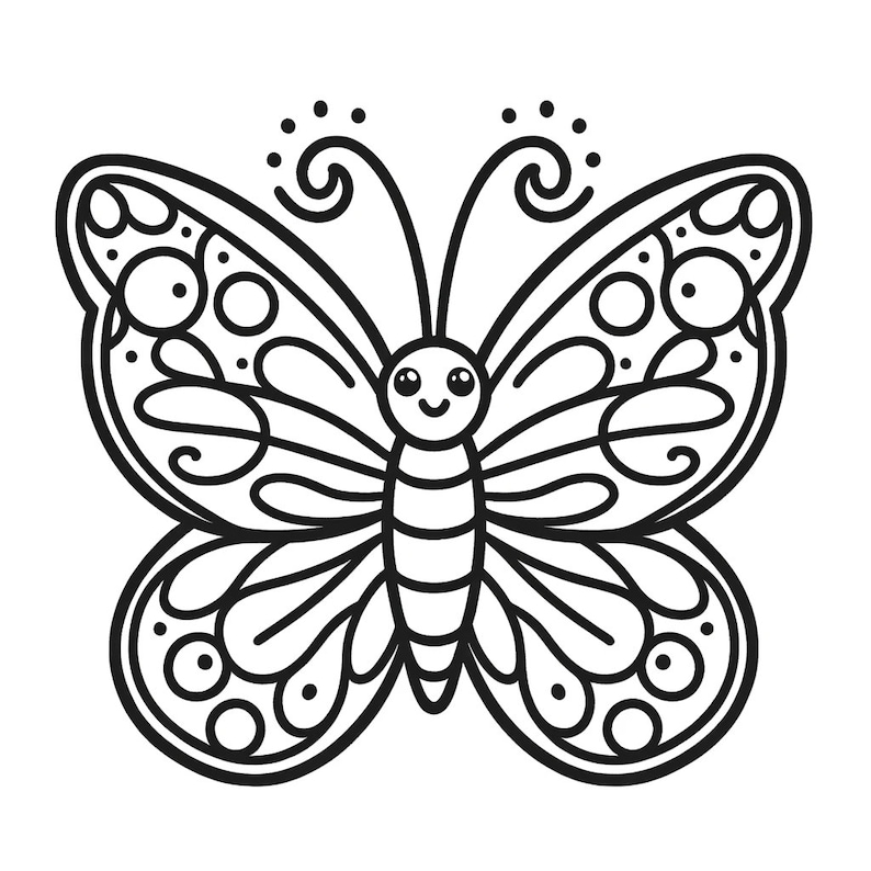 5 Butterfly Coloring Pages. Beautiful Black and White Butterfly Digital ...