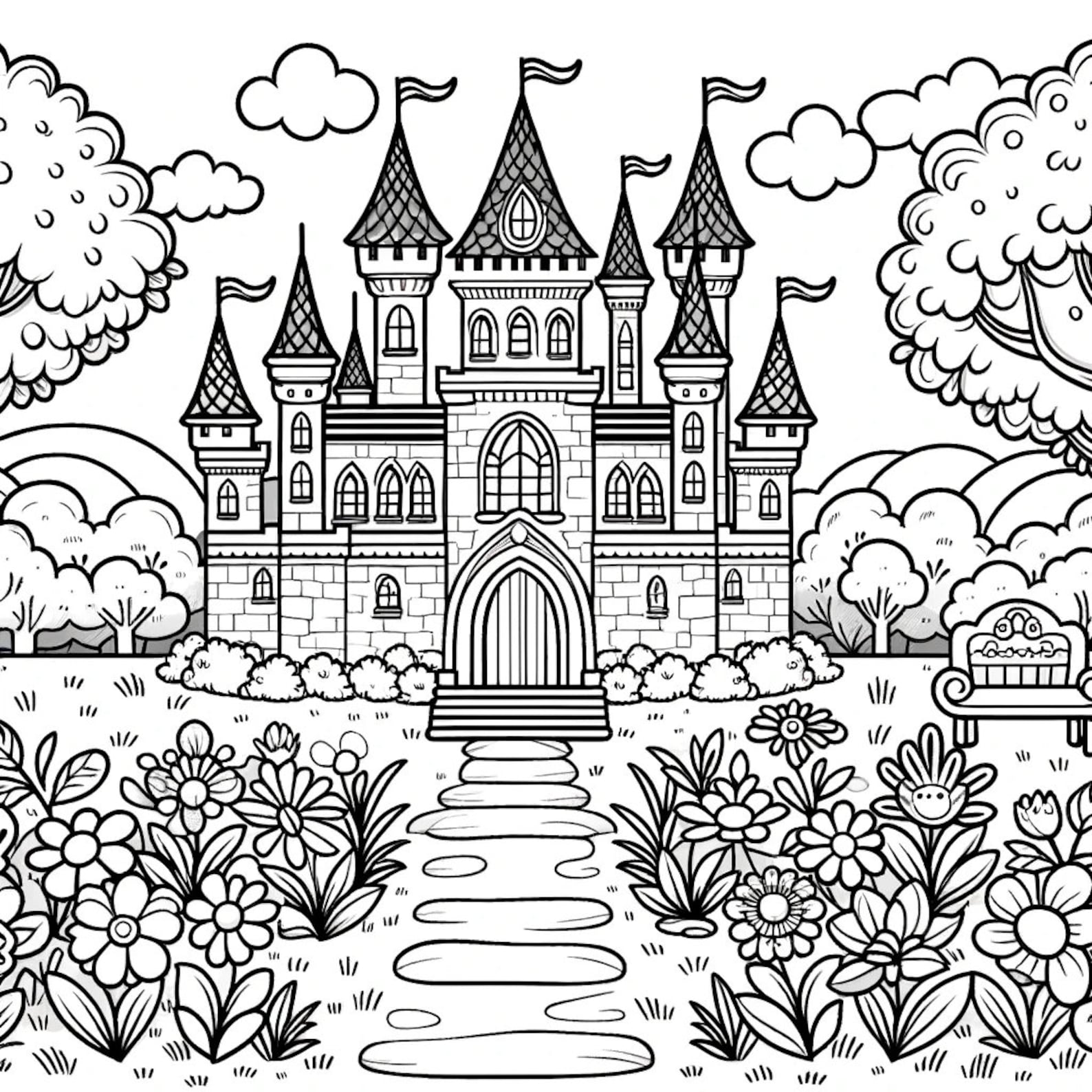 5 Castle Coloring Pages, Fantasy Castle Coloring, Adult Coloring, Kids ...